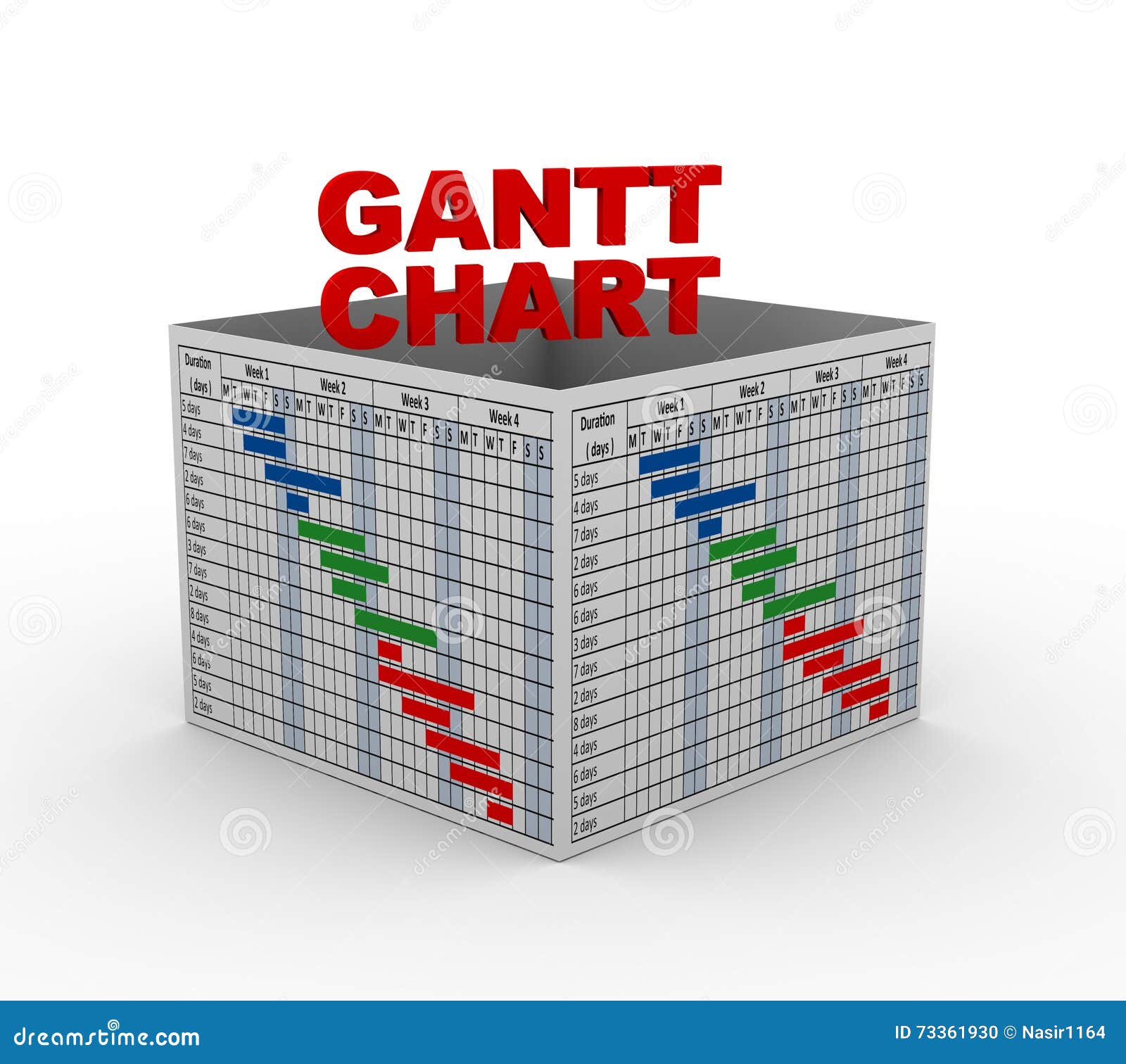 3d Gantt Progress Chart Box Stock Illustration - Illustration of dates ...