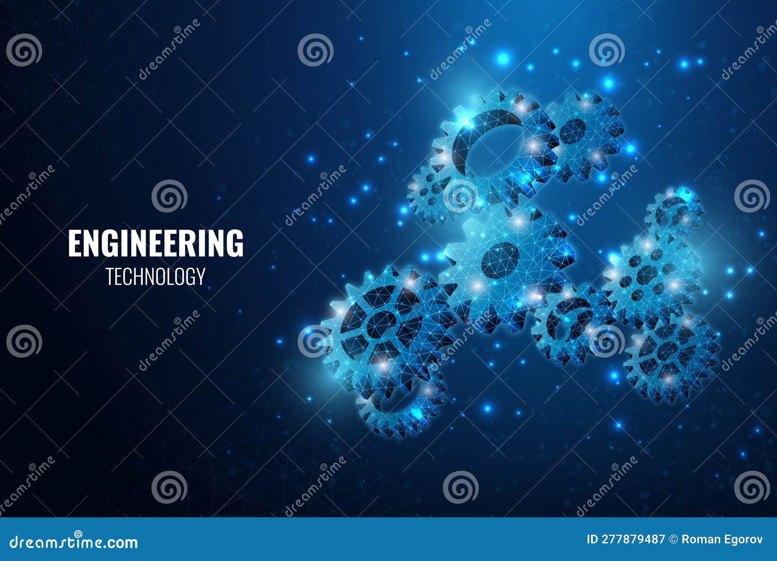 3D Gear Construction. Engineering Technology. Blue Neon Cogwheel ...