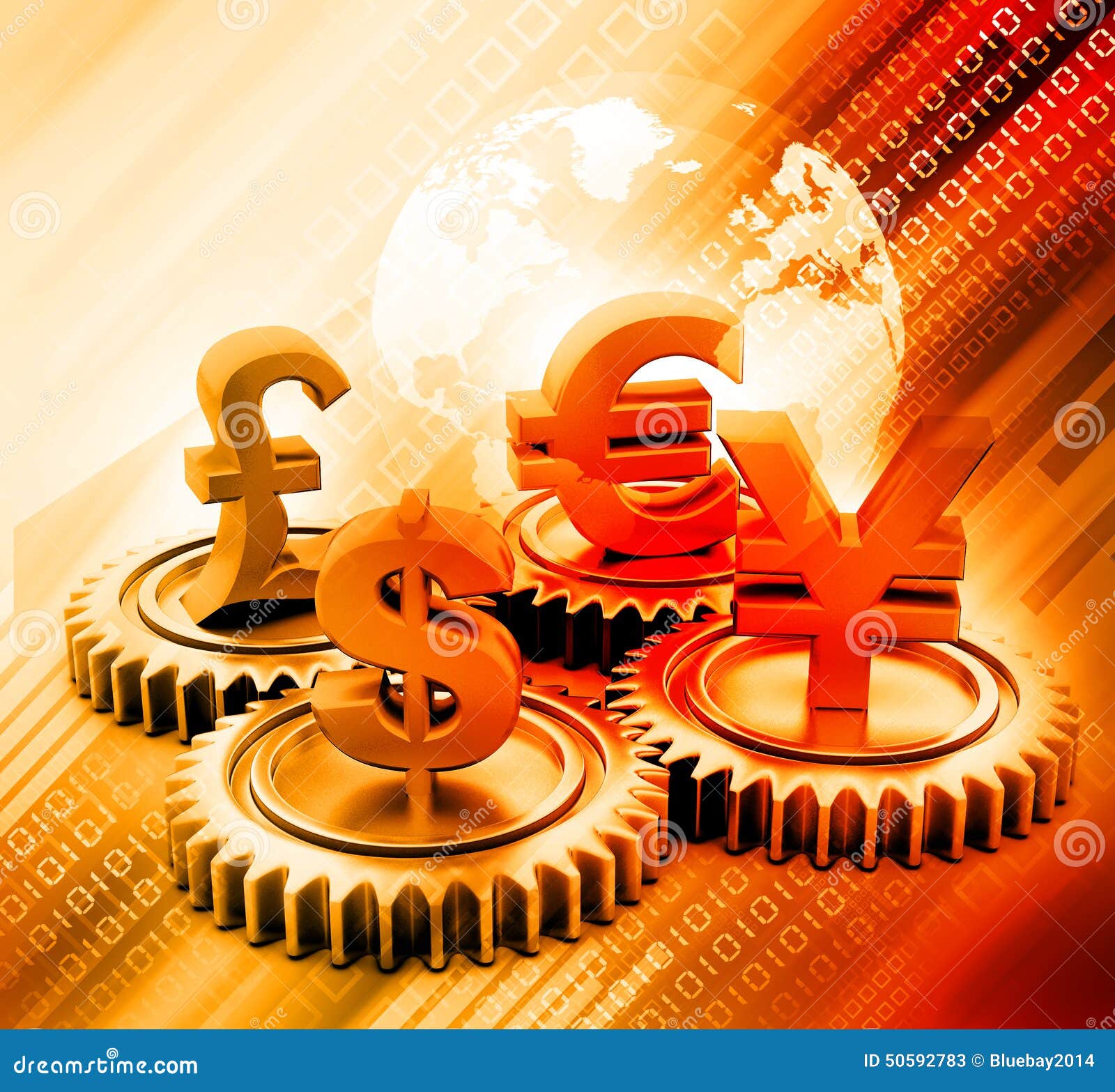 3d Gear with Global Currency Stock Illustration - Illustration of ...