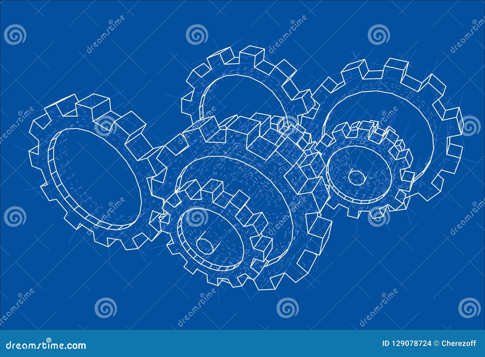 3D gears. Vector stock vector. Illustration of blueprint - 129078724