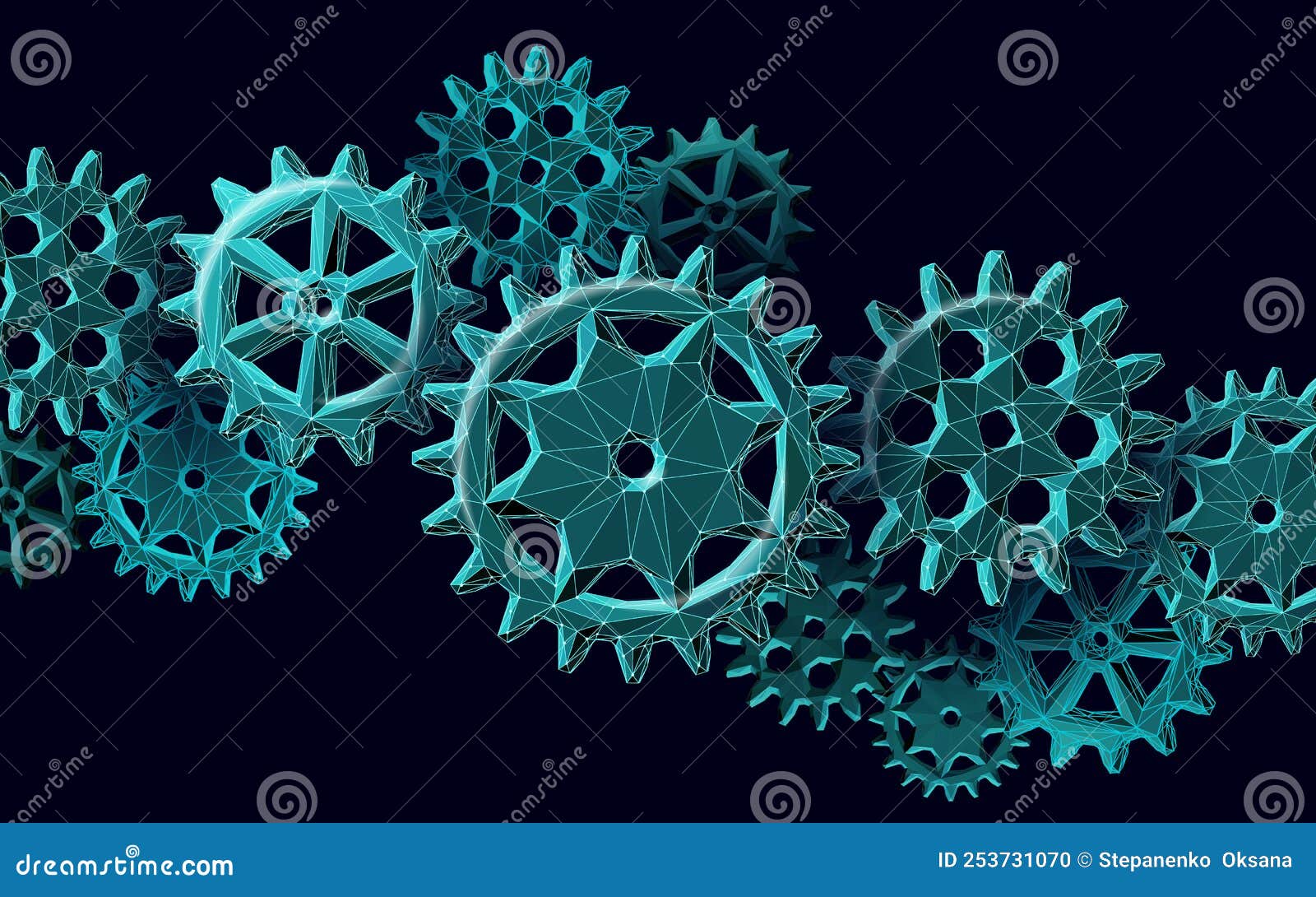 3D Gears Work Progress Concept. Wheel Industry Mechanism Engineering ...
