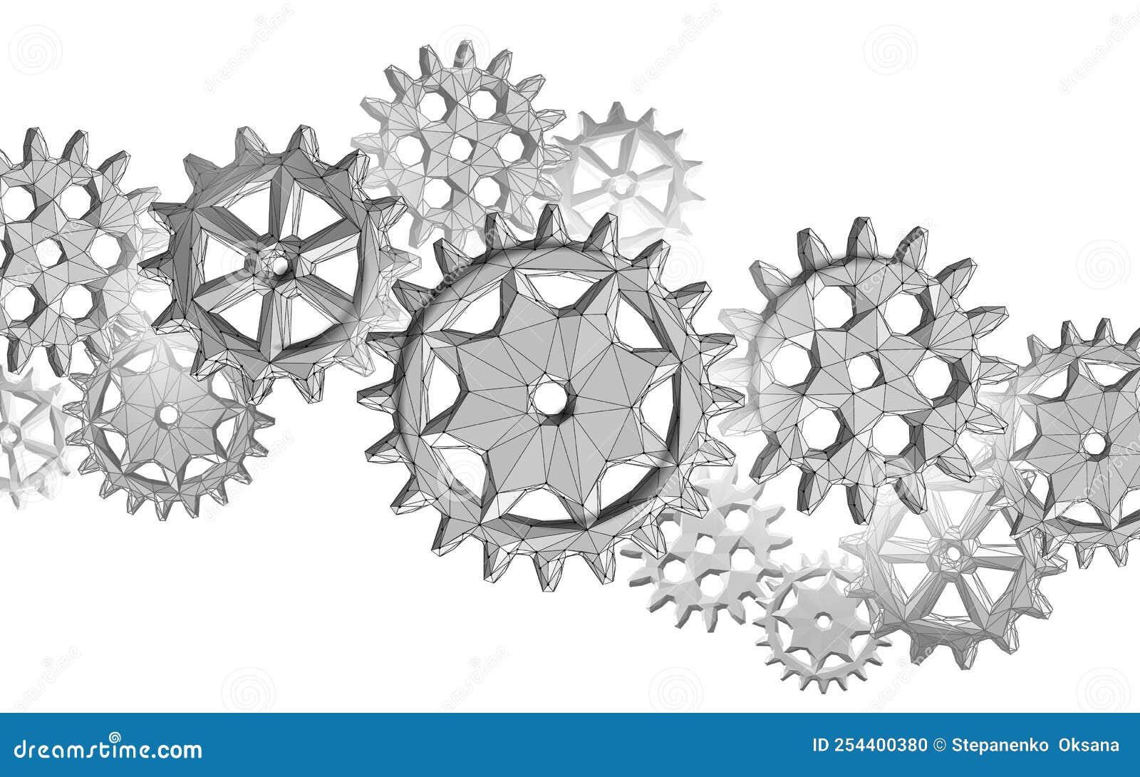 3D Gears Work Progress Concept. Wheel Industry Mechanism Engineering ...