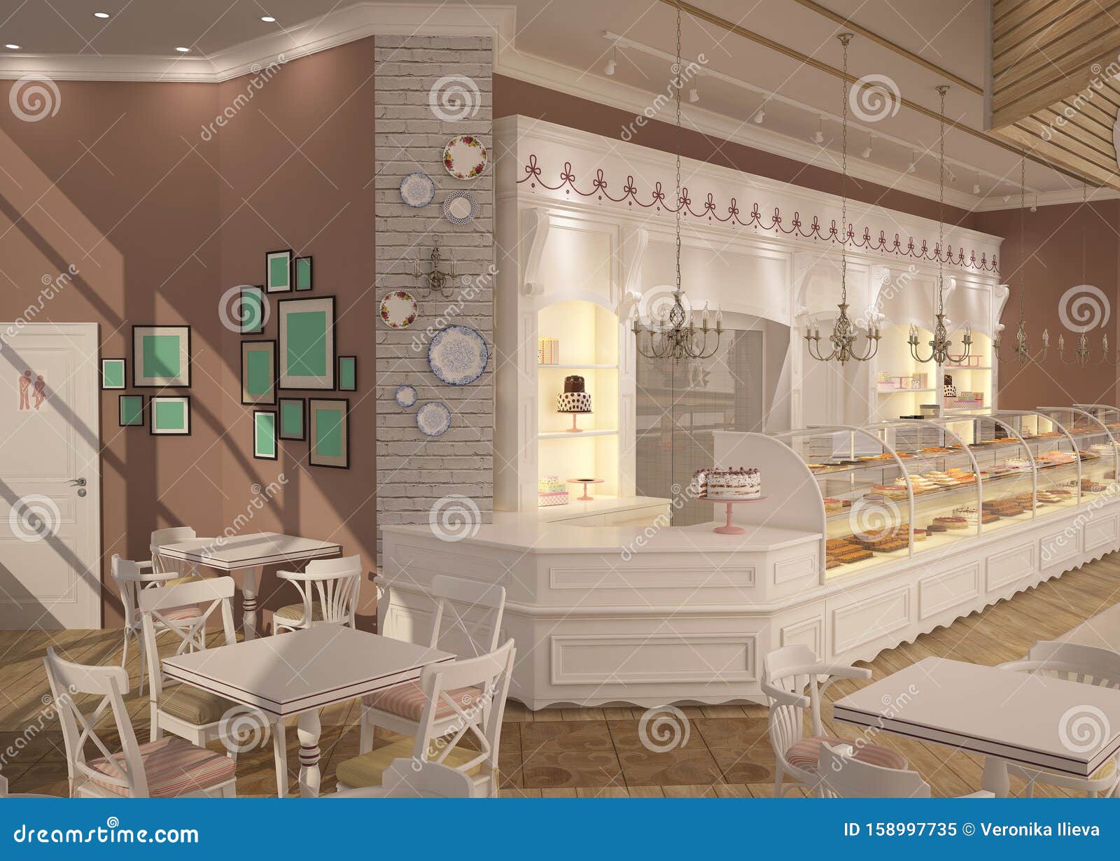 3D Visualization of a Bakery Interior Design Stock Illustration ...