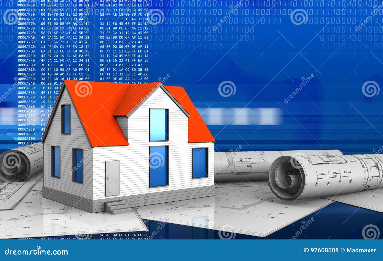3d of generic house stock illustration. Illustration of data - 97608608