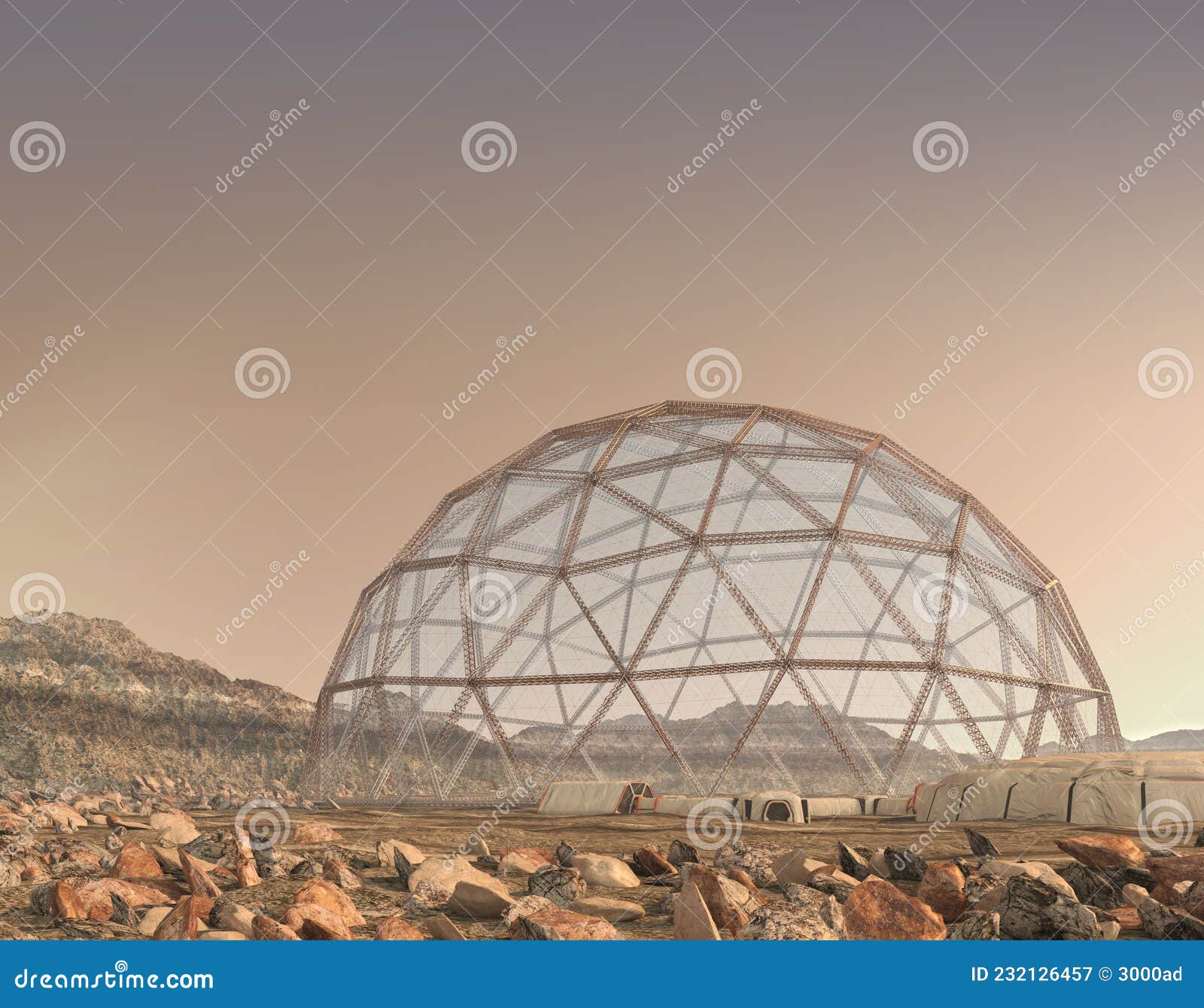 Geodesic dome on Mars stock illustration. Illustration of rendering ...
