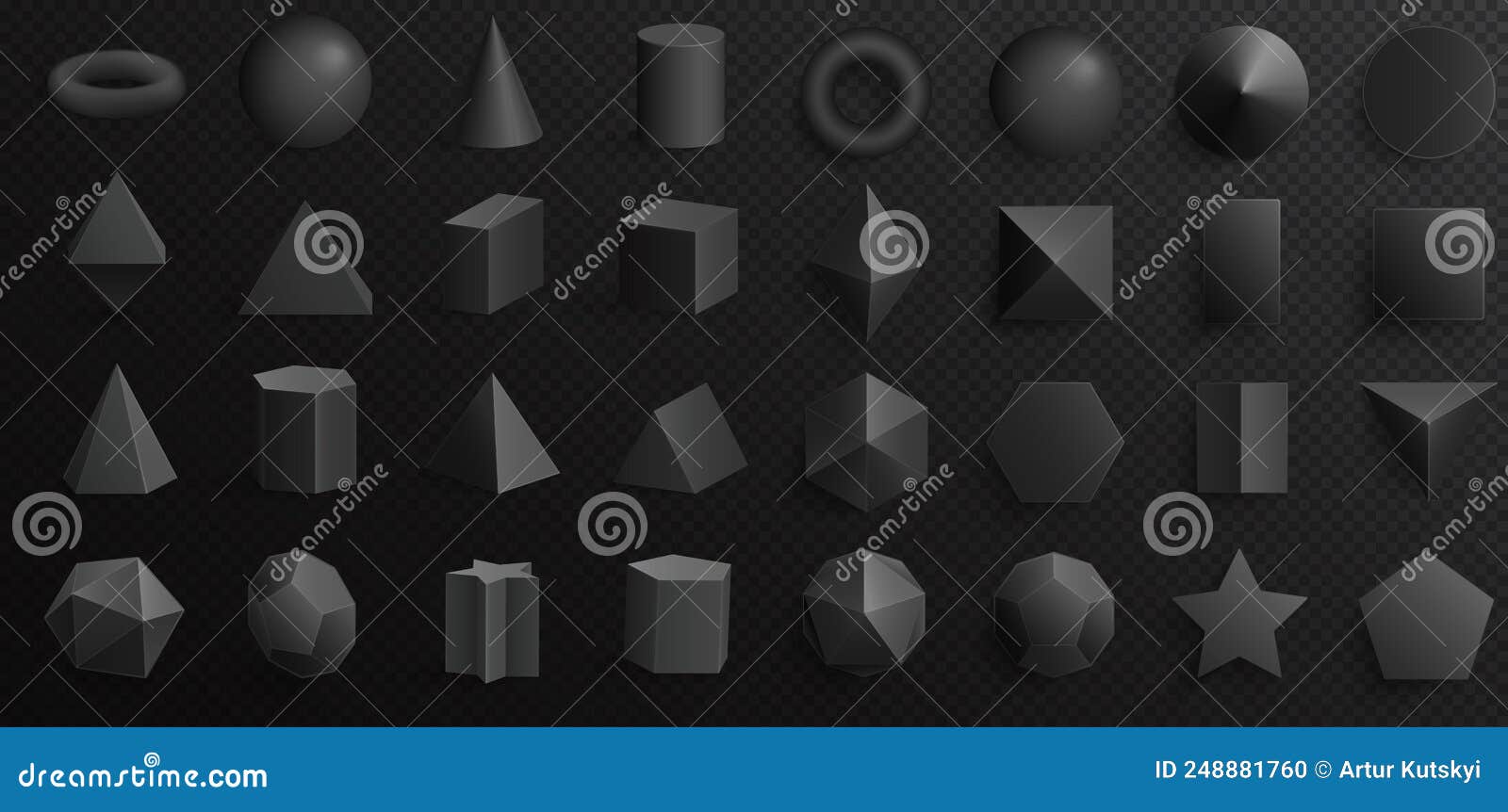 3d Geometric Black Figures and Objects Set, Geometry Isolated Basic ...