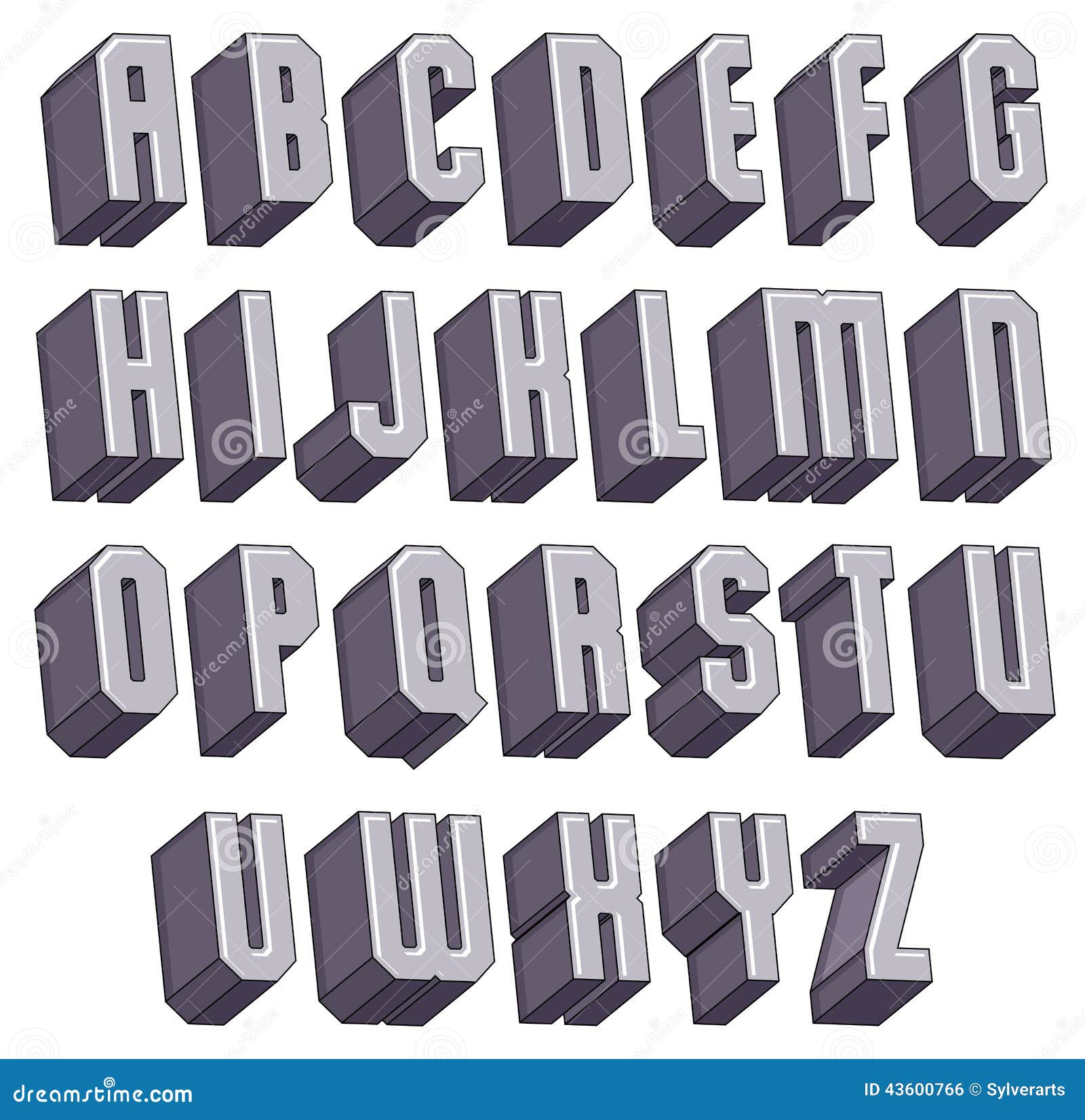 3d Geometric Bold Font, Monochrome Dimensional Alphabet. Stock Vector ...