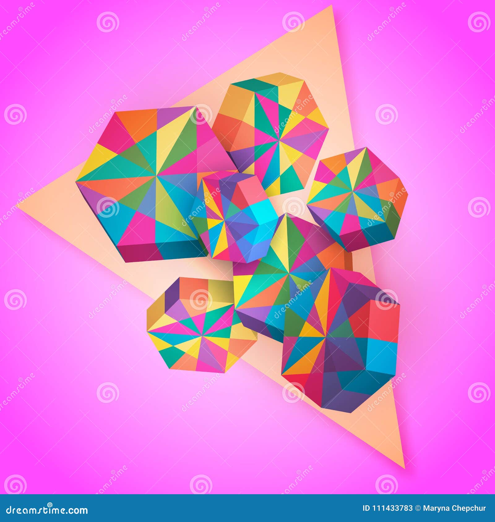 3D Geometric Elements. Colored Polygons. Vector Illustration. Stock ...