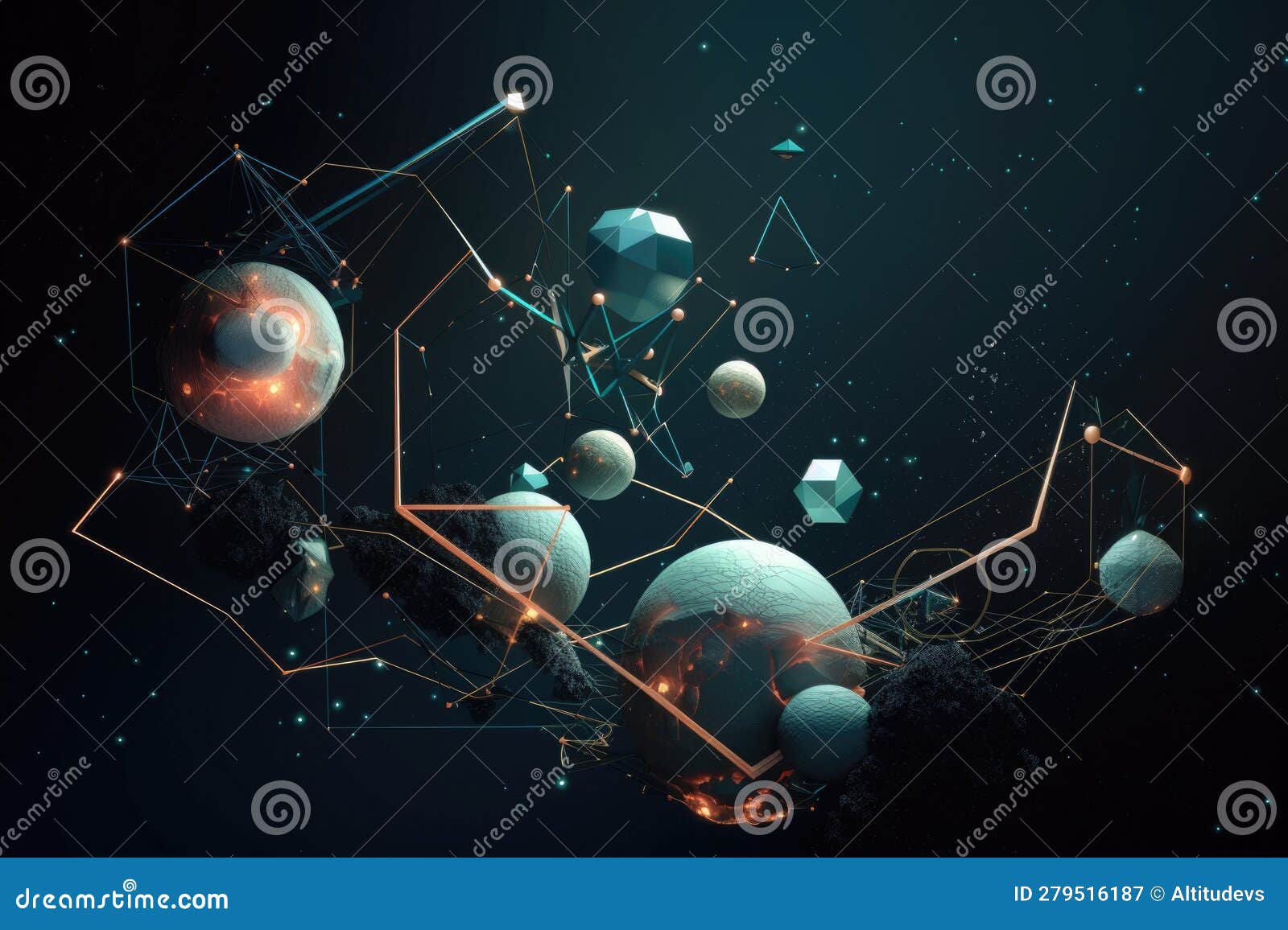 3d Geometric Form Floating in Space, with Stars and Planets Visible in ...