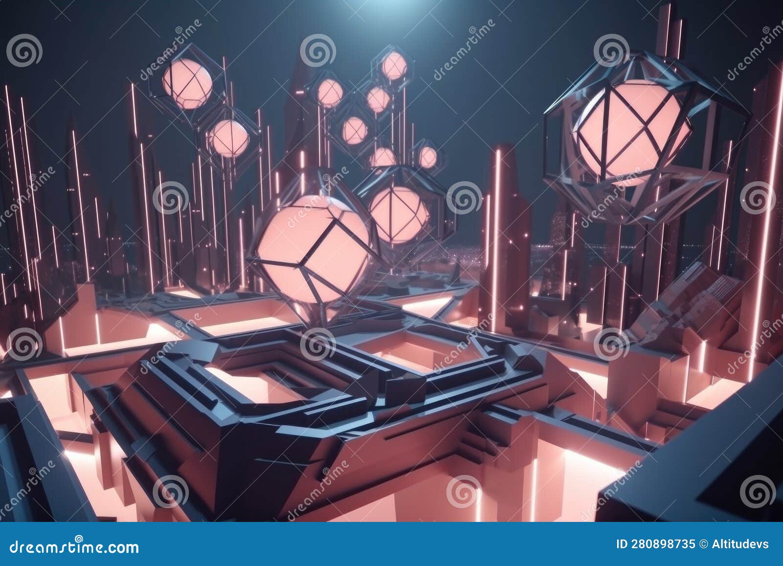 3d Geometric Form and Structure Floating in Space, with Stars and ...