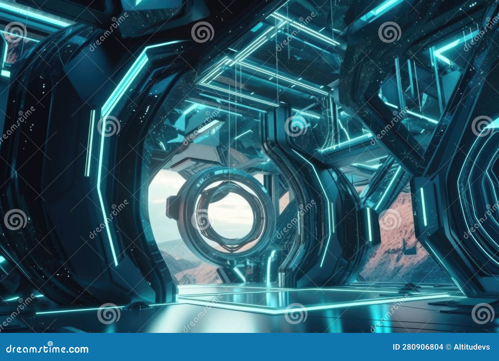3d Geometric Form and Structure Floating in Space, with Stars and ...
