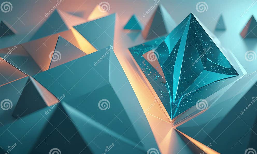 3D Geometric Landscape Features Blue Diamond-shaped Object, Surrounded ...