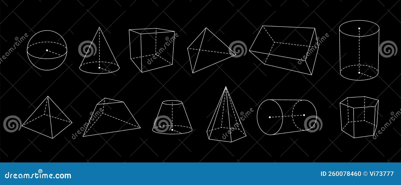 3d Geometric Outline Shapes Vector Basic Solid Objects Stock Vector