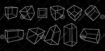 3d Geometric Outline Shapes. Vector Cubes and Parallelepipeds Objects ...