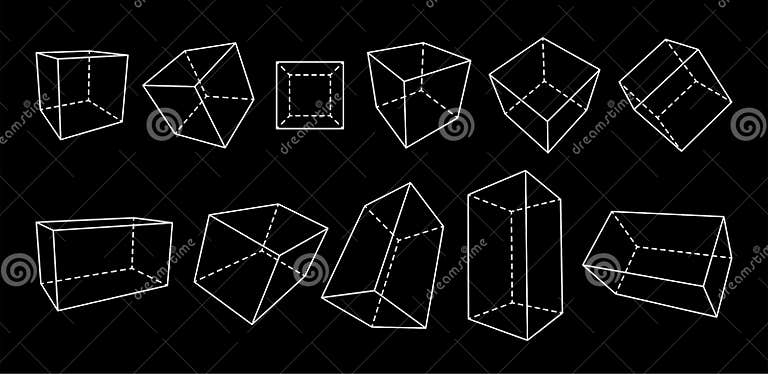 3d Geometric Outline Shapes. Vector Cubes and Parallelepipeds Objects ...