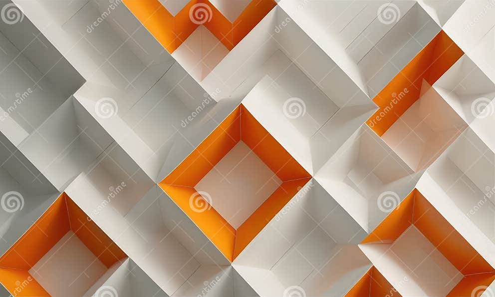 3D Geometric Pattern White and Orange Cubes, Arranged in Diamond-like ...