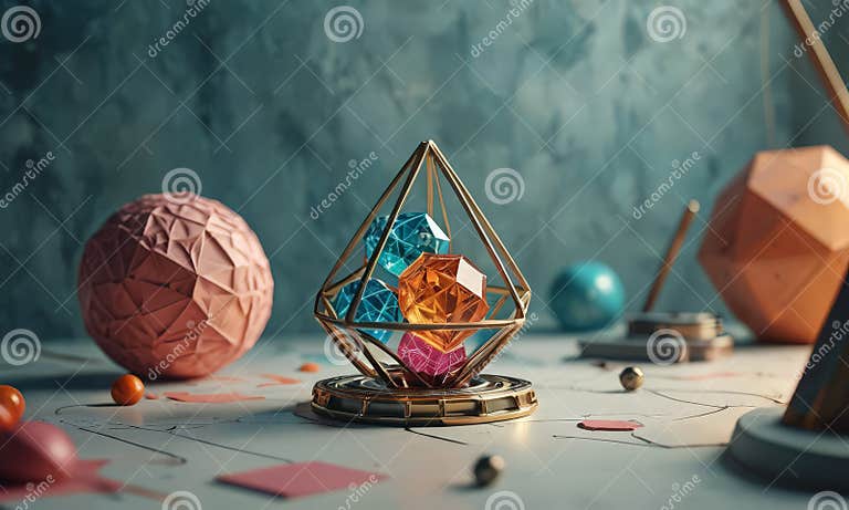 3D Geometric Sculpture Features Triangular Base with Circular Top ...