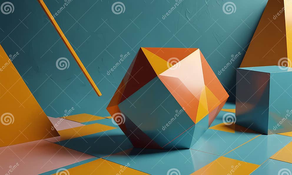 3D Geometric Sculpture with Triangular Base and Hexagonal Body, Set ...