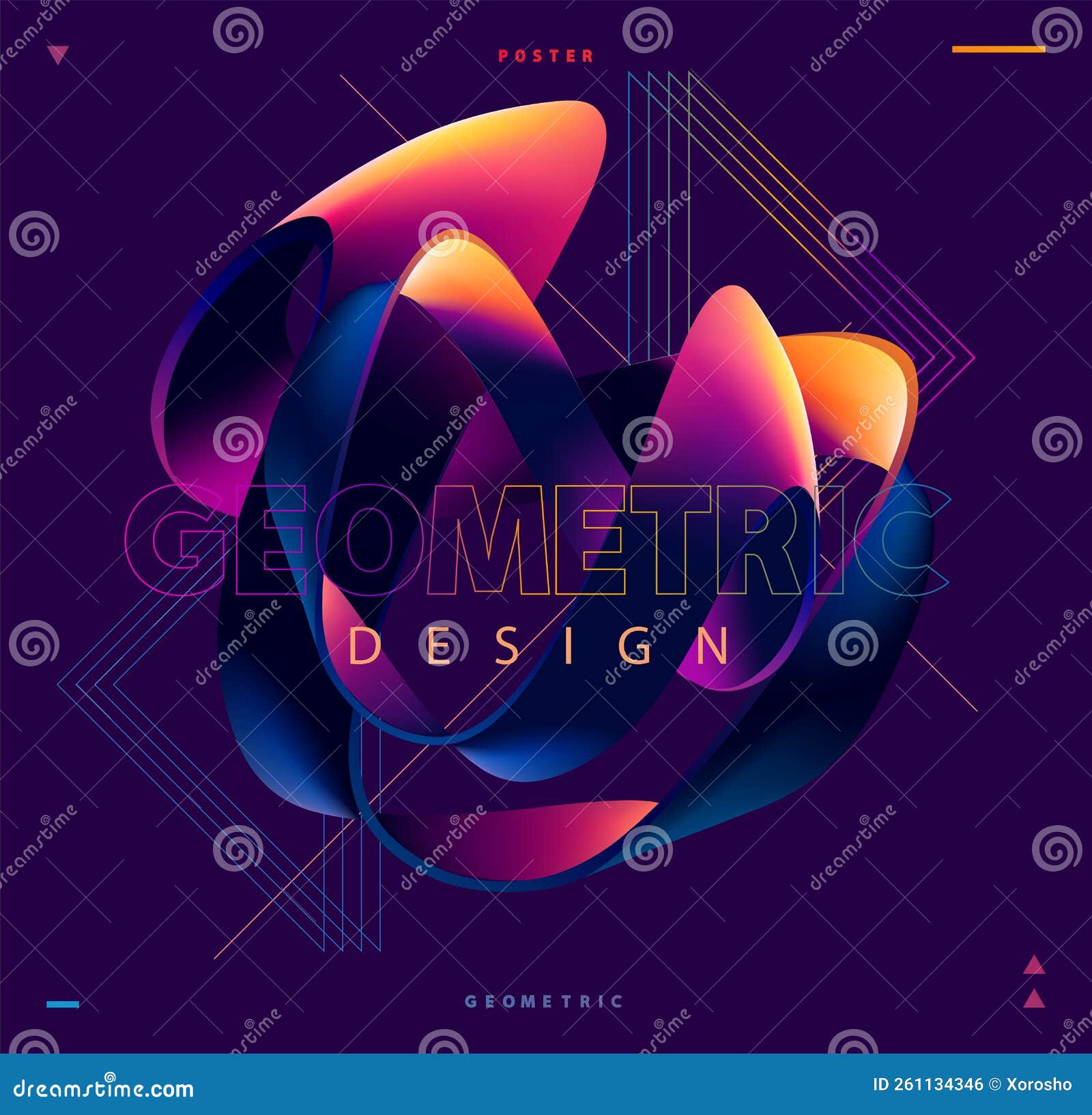 3D Geometric Shapes. Abstract Poster Design with Swirling Iridescent ...