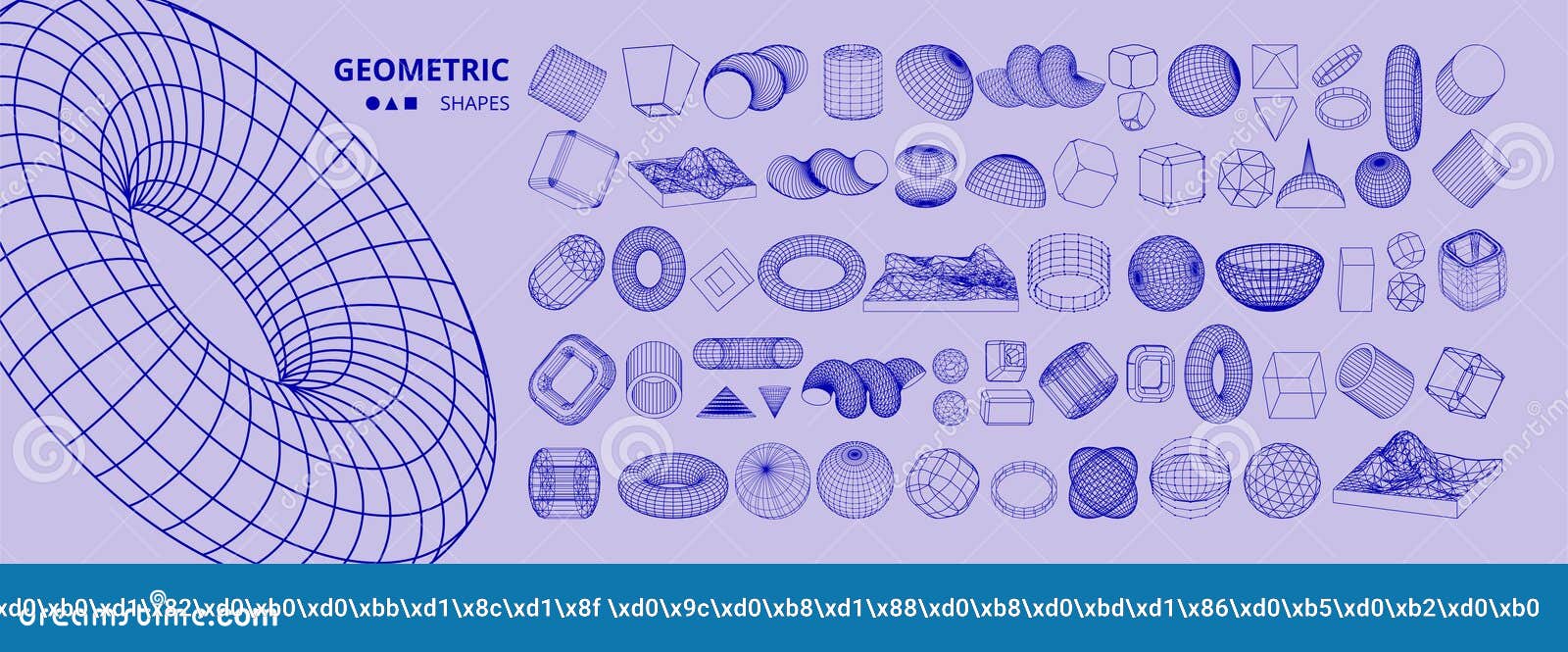 3d Geometric Shapes. Abstract Wireframe, Circle Grid, Sphere Tech ...