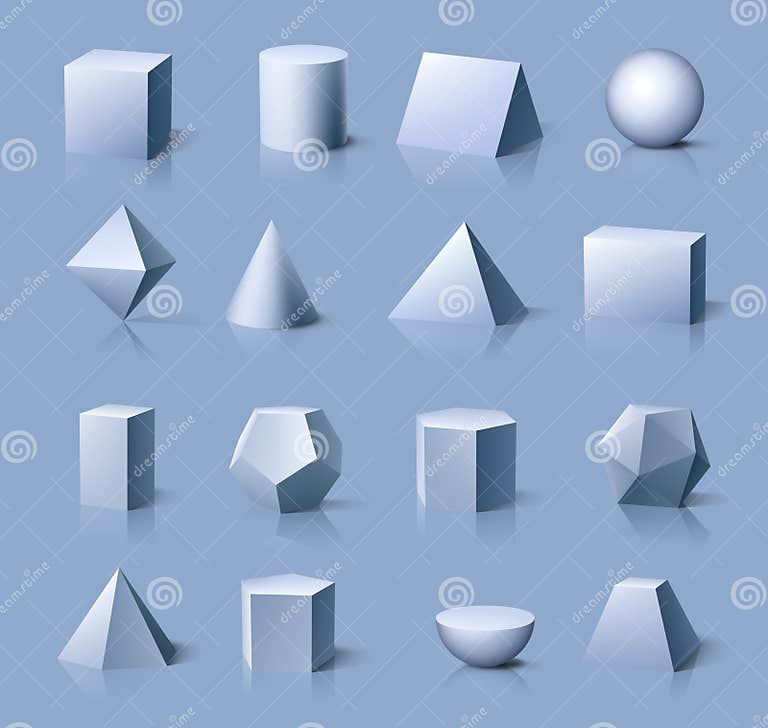 3D Geometric Shapes Set. Cube, Cylinder, Pyramids Stock Vector ...
