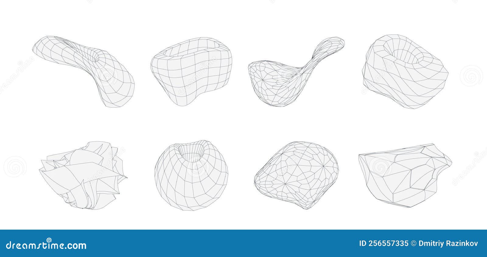 3d Geometric Shapes Set. Wireframe Vector Figures. Graphic Line Obgects ...