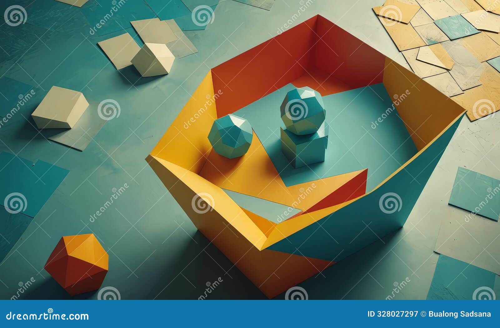 3D Geometric Structure Features Blue Cube, Two Blue Cubes, and Red Cube ...