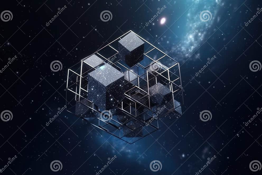 3d Geometric Structure Floating in a Galaxy of Stars and Nebulae Stock ...