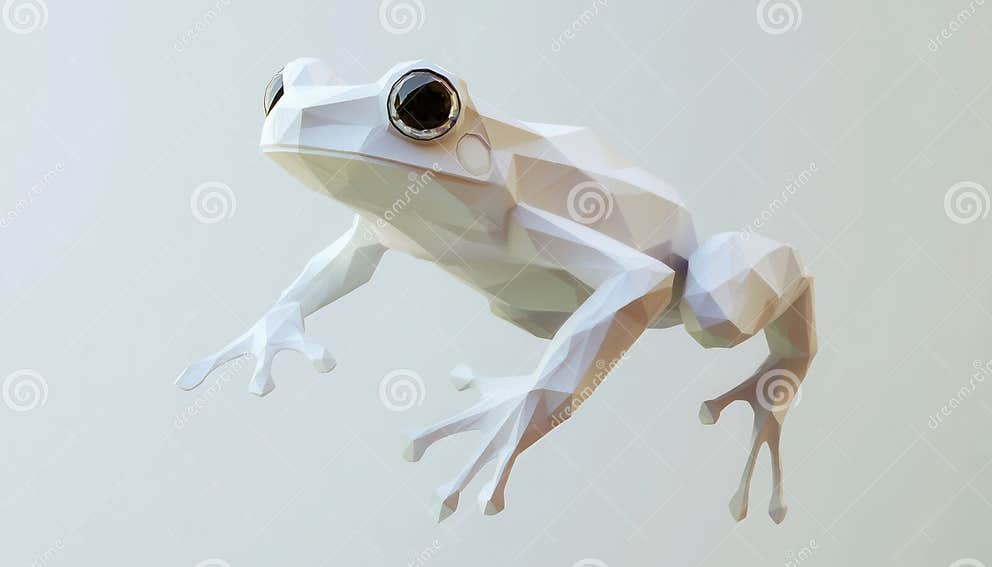 3D Geometric White Frog Leaping in an Artistic Studio Setting Stock ...
