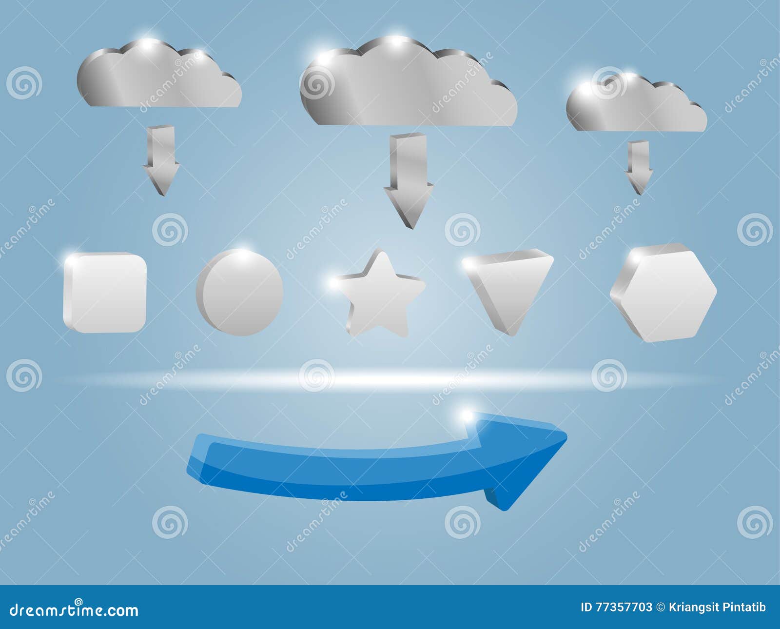 3D Geometry with Blue Arrows and Clouds Stock Vector - Illustration of ...