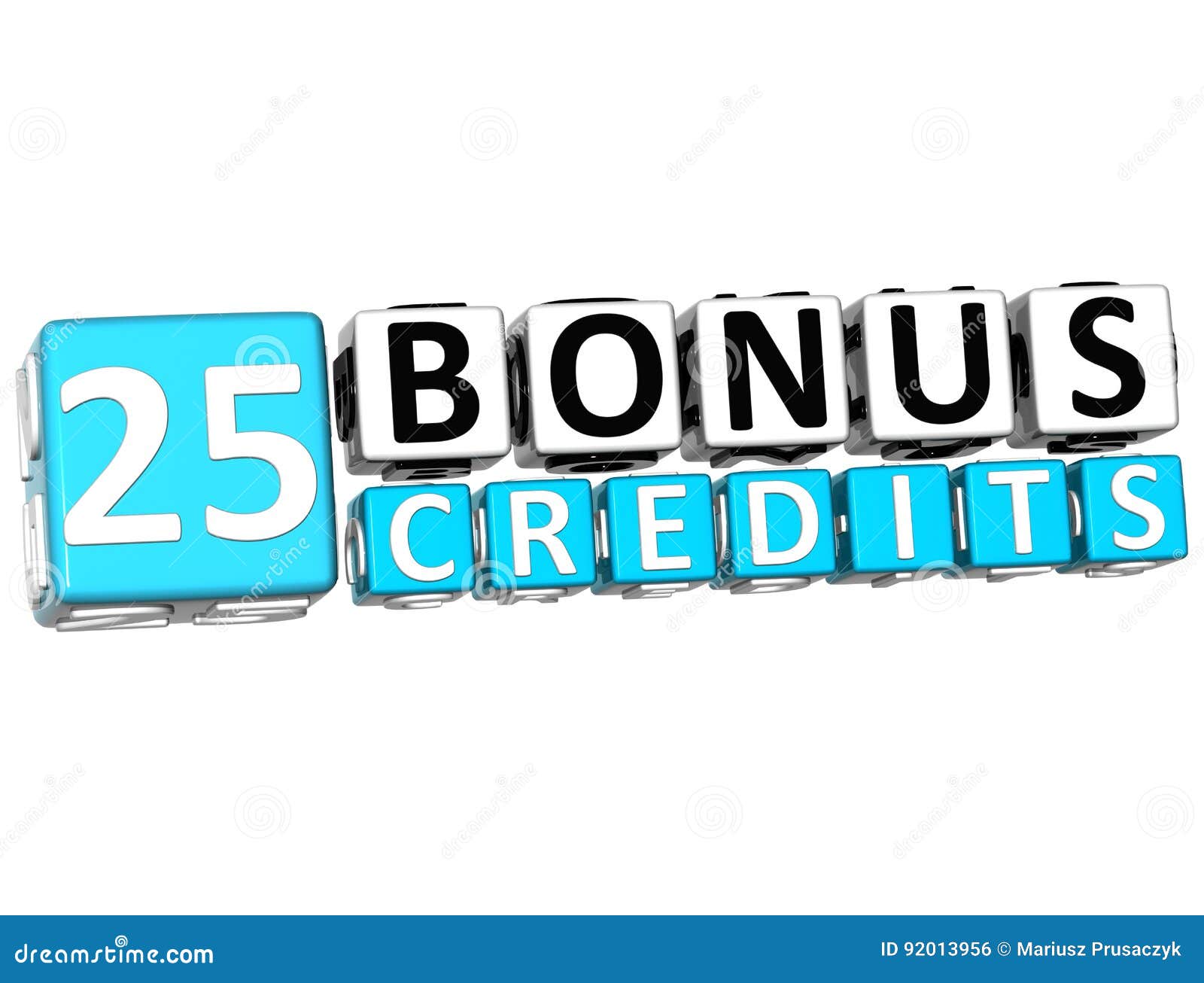 3D Get 25 Bonus Credits Block Letters Stock Illustration - Illustration ...