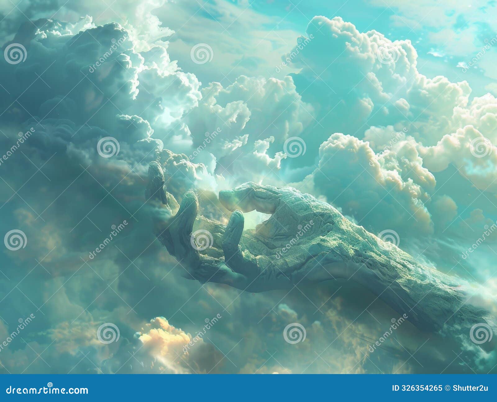 A 3D Giant Hand Reaching Out from the Clouds Stock Image - Image of ...