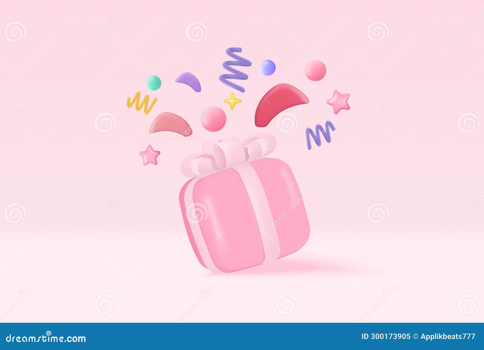 3d Gift Box Set with Pastel Ribbon Bow and Flying Confetti. Firecracker ...