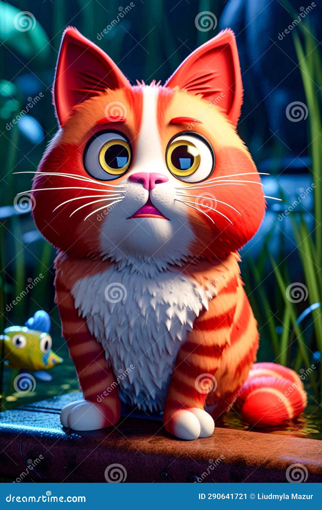 3D Ginger Cat by the Water Ai Generation Stock Illustration ...