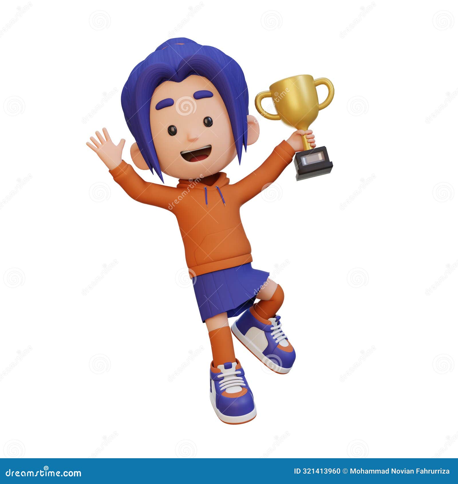 3D Girl Character Celebrating Win Holding a Trophy Stock Photo ...