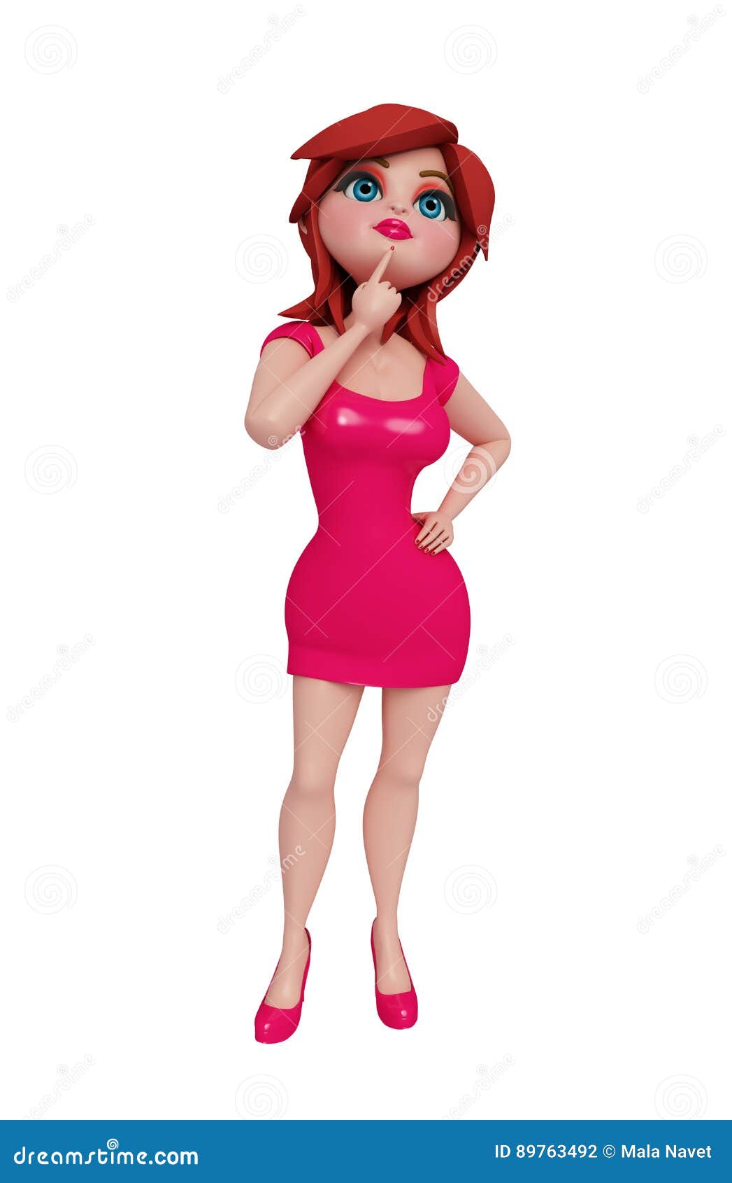 3d girl is thinking. stock illustration. Illustration of woman - 89763492
