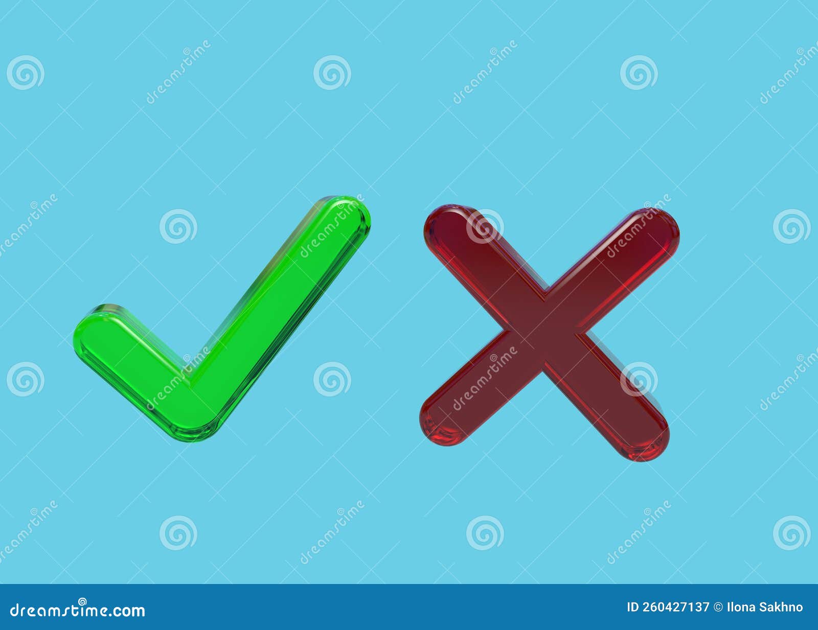 3d Glass Check and Cross Mark. 3d Render Stock Illustration ...
