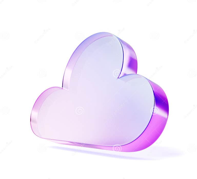 3d Glass Holographic Purple Cloud Icon Render. Concept of Digital Data ...