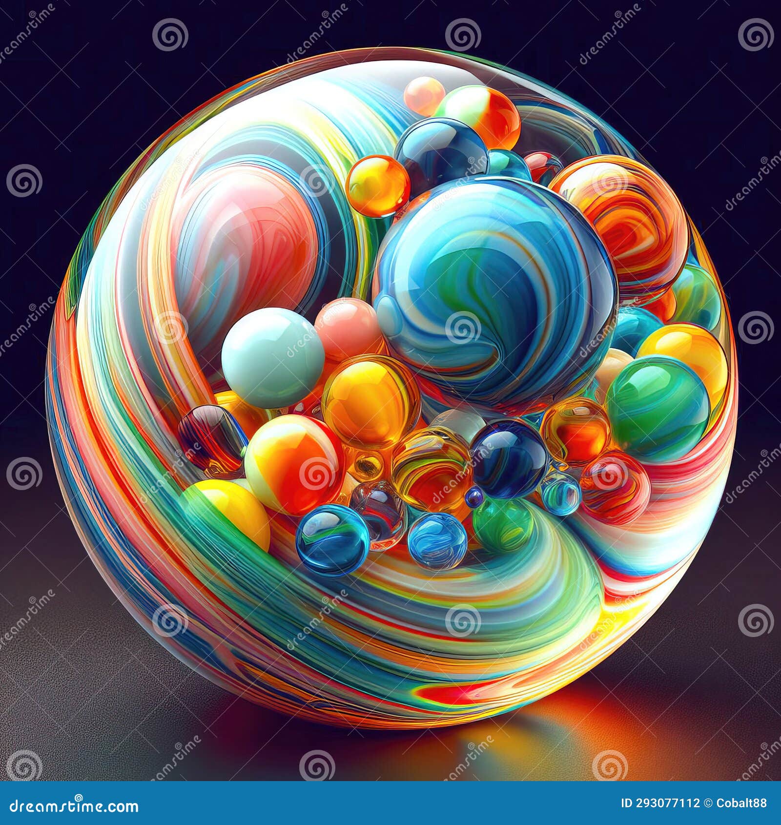 3d Glass Marble Ball with Spiral Pattern Inside, Shiny Crystal Sphere ...