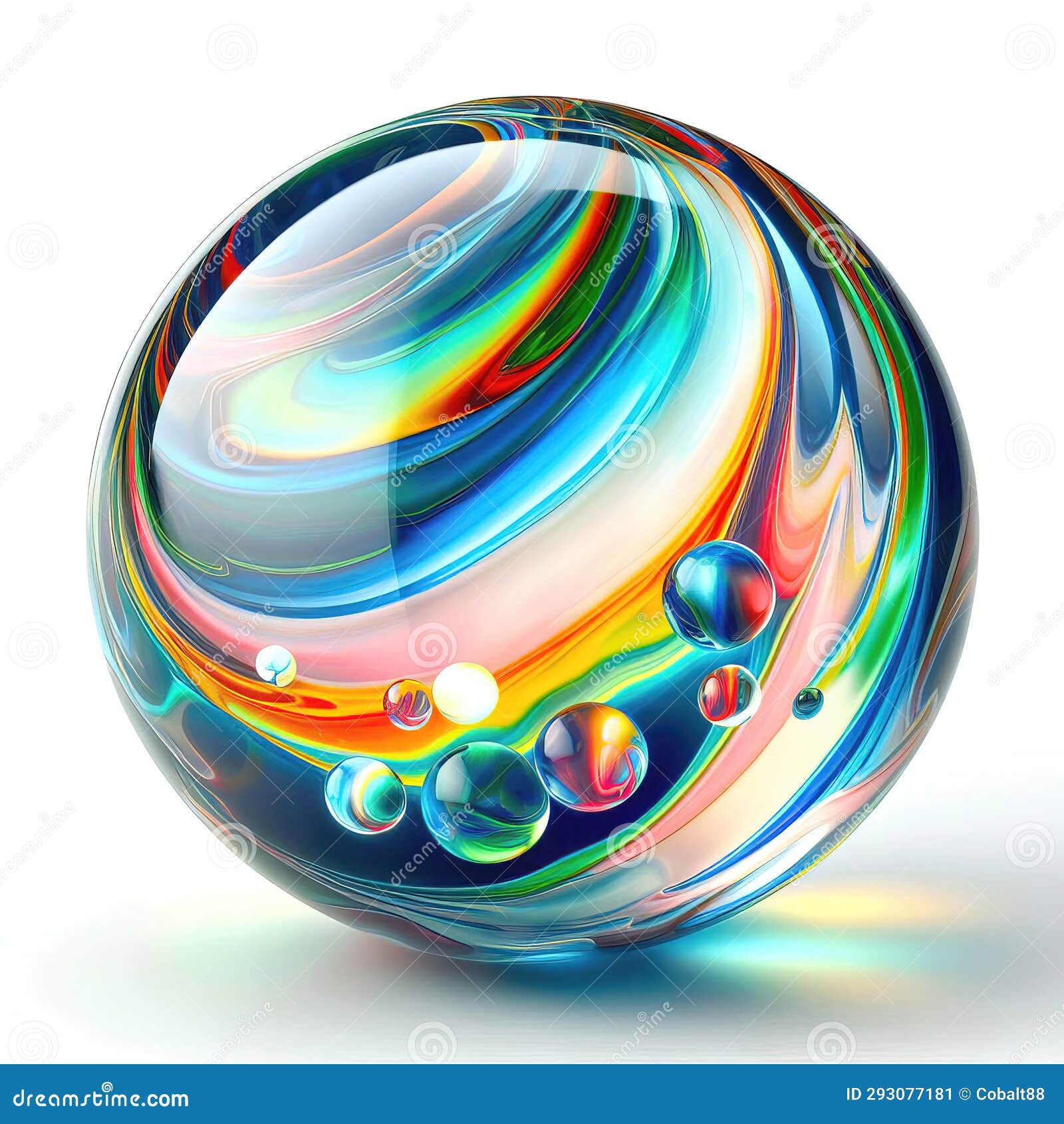 3d Glass Marble Ball with Spiral Pattern Inside, Shiny Crystal Sphere Stock Illustration ...