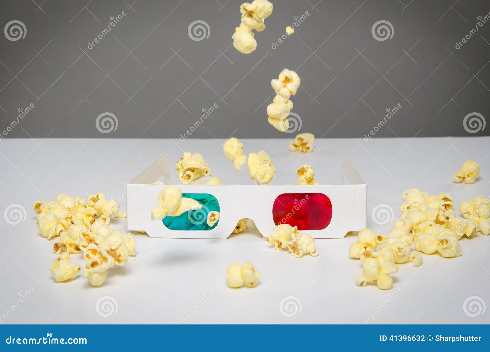 3d Glasses and Falling Popcorn Stock Photo - Image of flick, channel ...