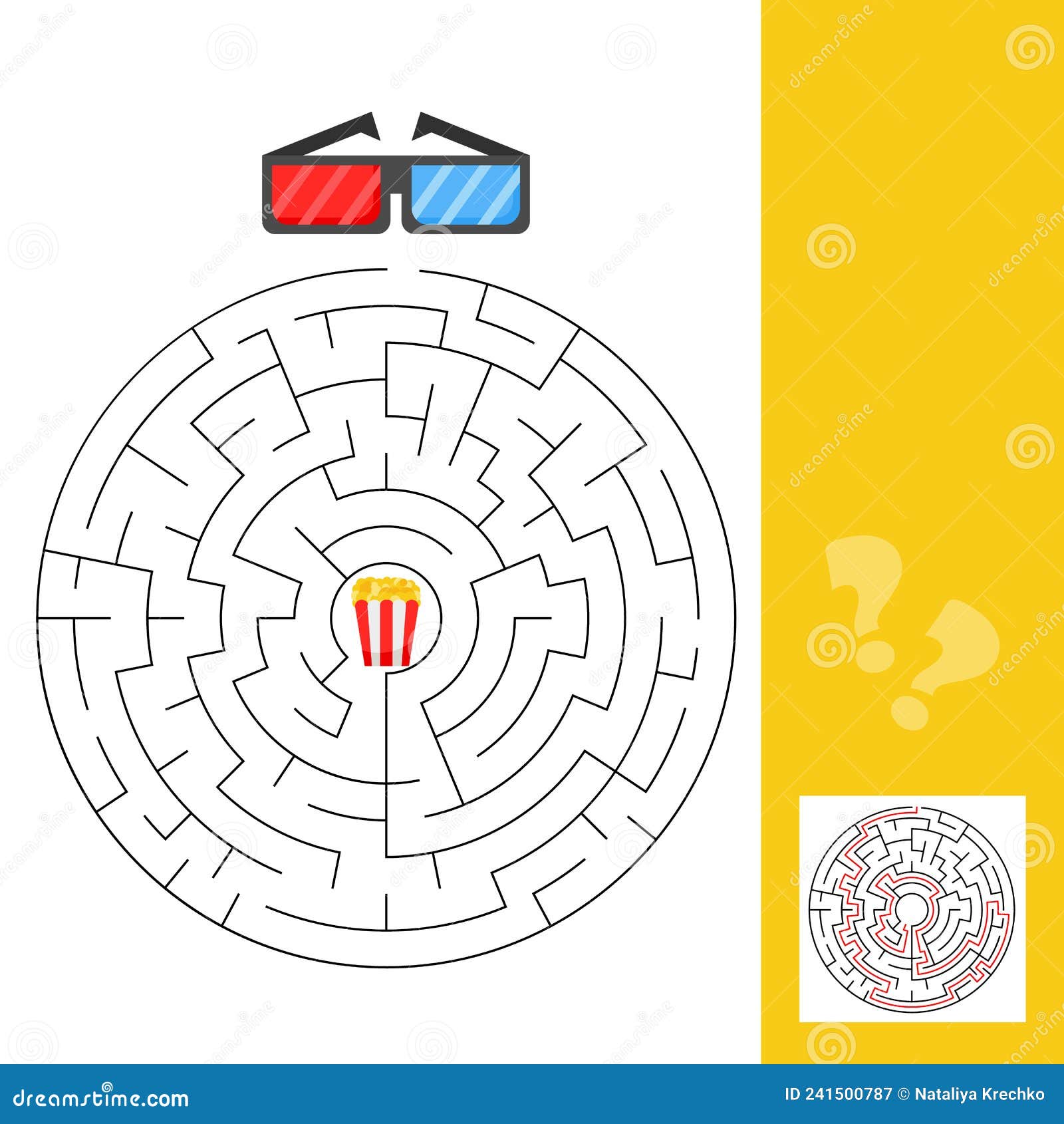 3d Glasses and Popcorn Maze Game for Kids. Connect Elements by Finding ...