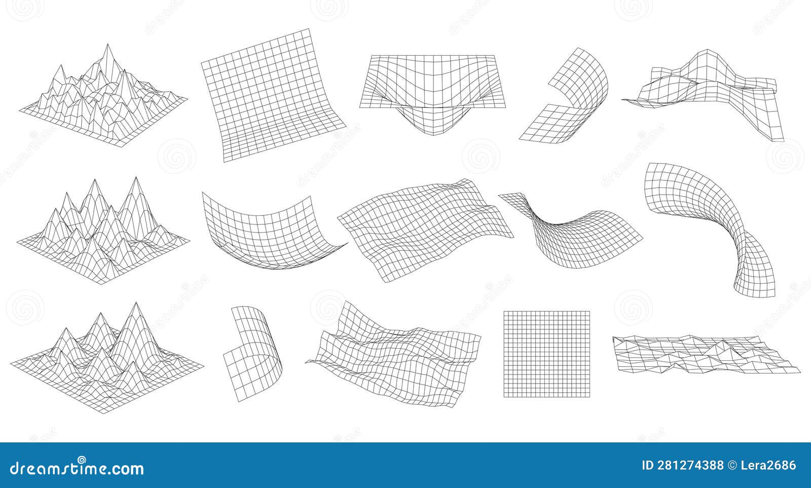 3D Glitch Rectangle Plane Set. Distorted Perspective Grid Collection ...