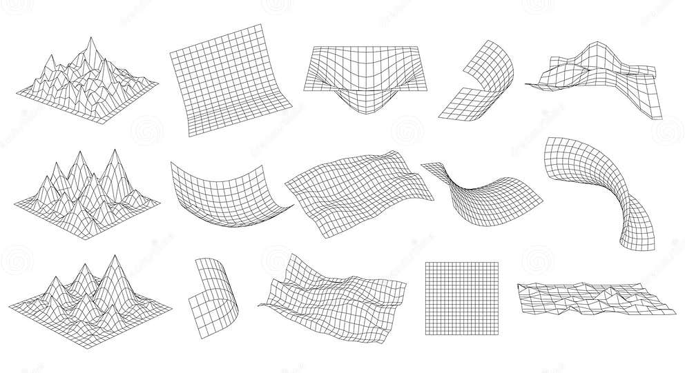 3D Glitch Rectangle Plane Set. Distorted Perspective Grid Collection ...