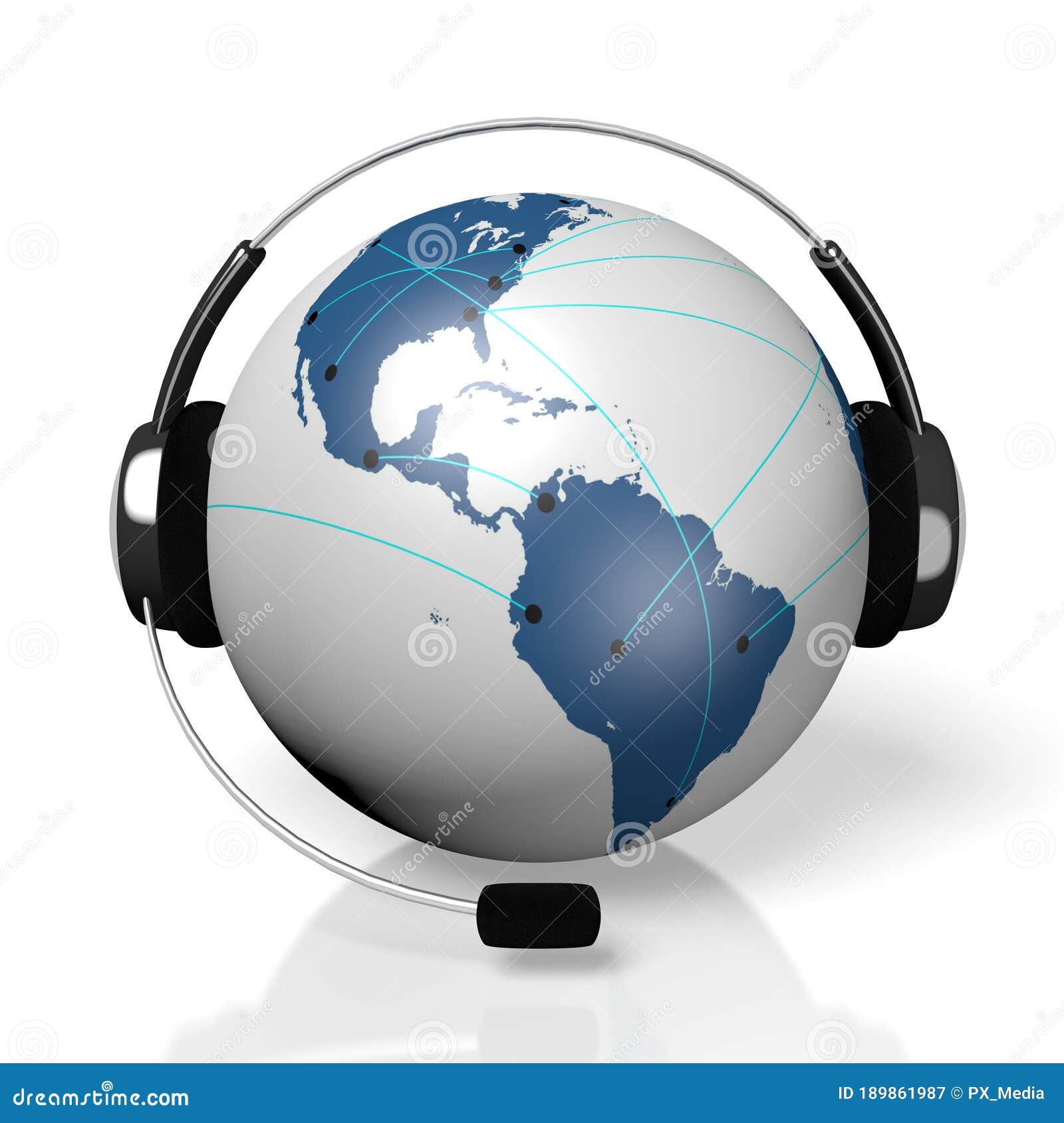 3D Global Call Center - Headset and Connection Concept Stock ...