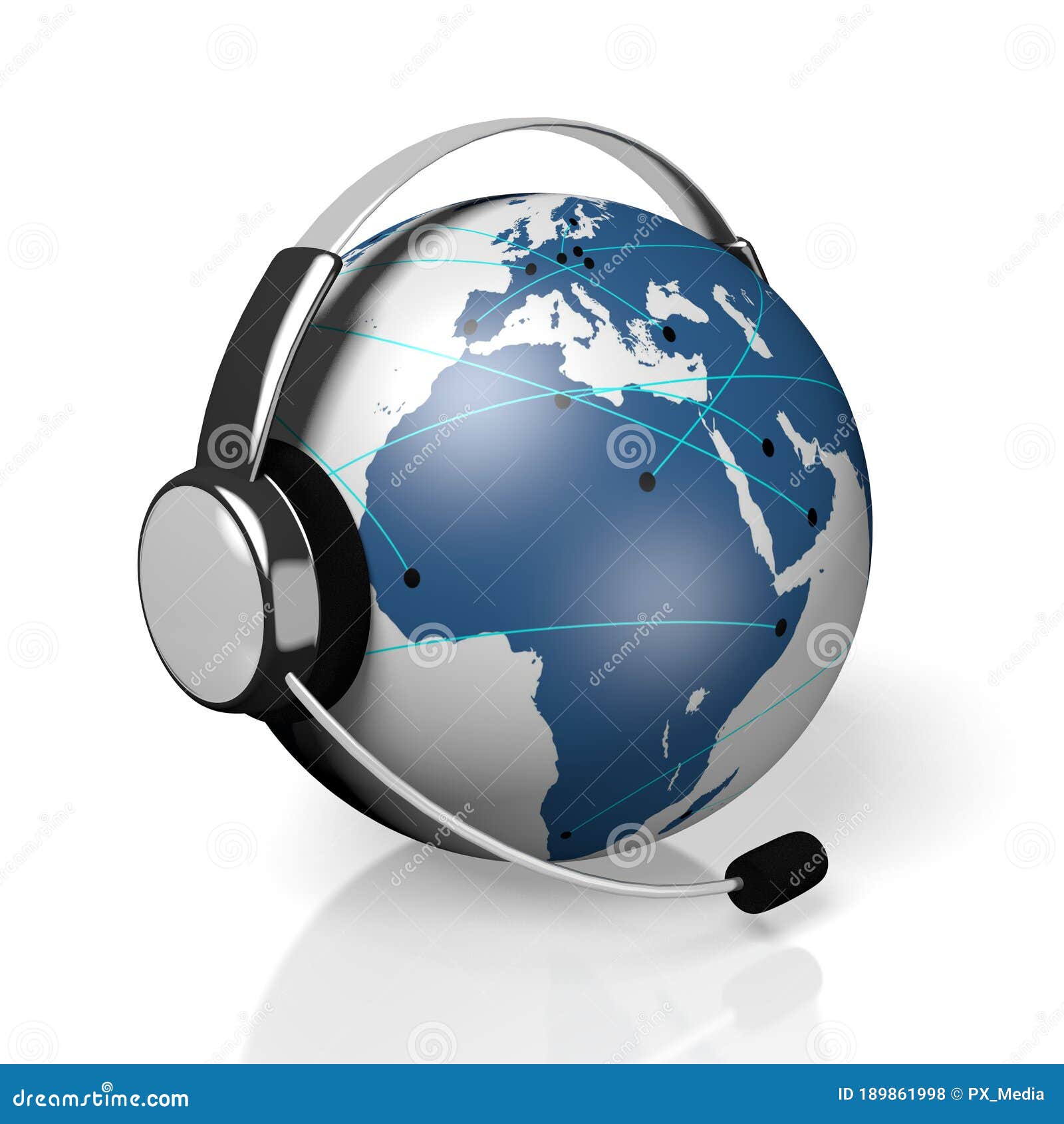 3D Global Call Center - Headset and Connection Concept Stock ...