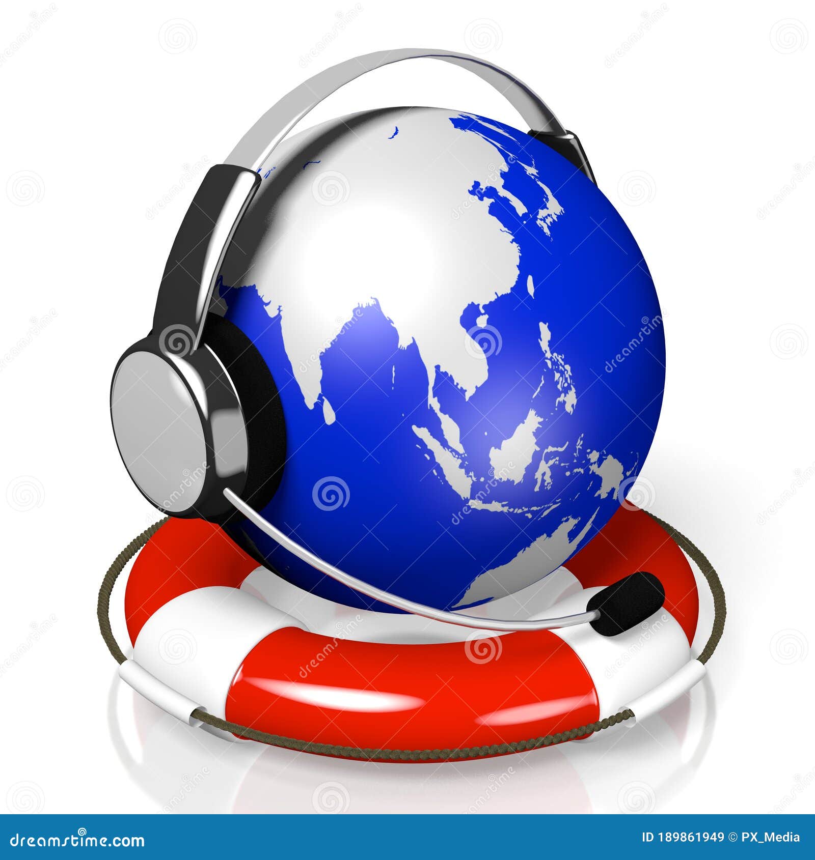 3D Global Call Center - Headset and Rescue Wheel Concept Stock ...
