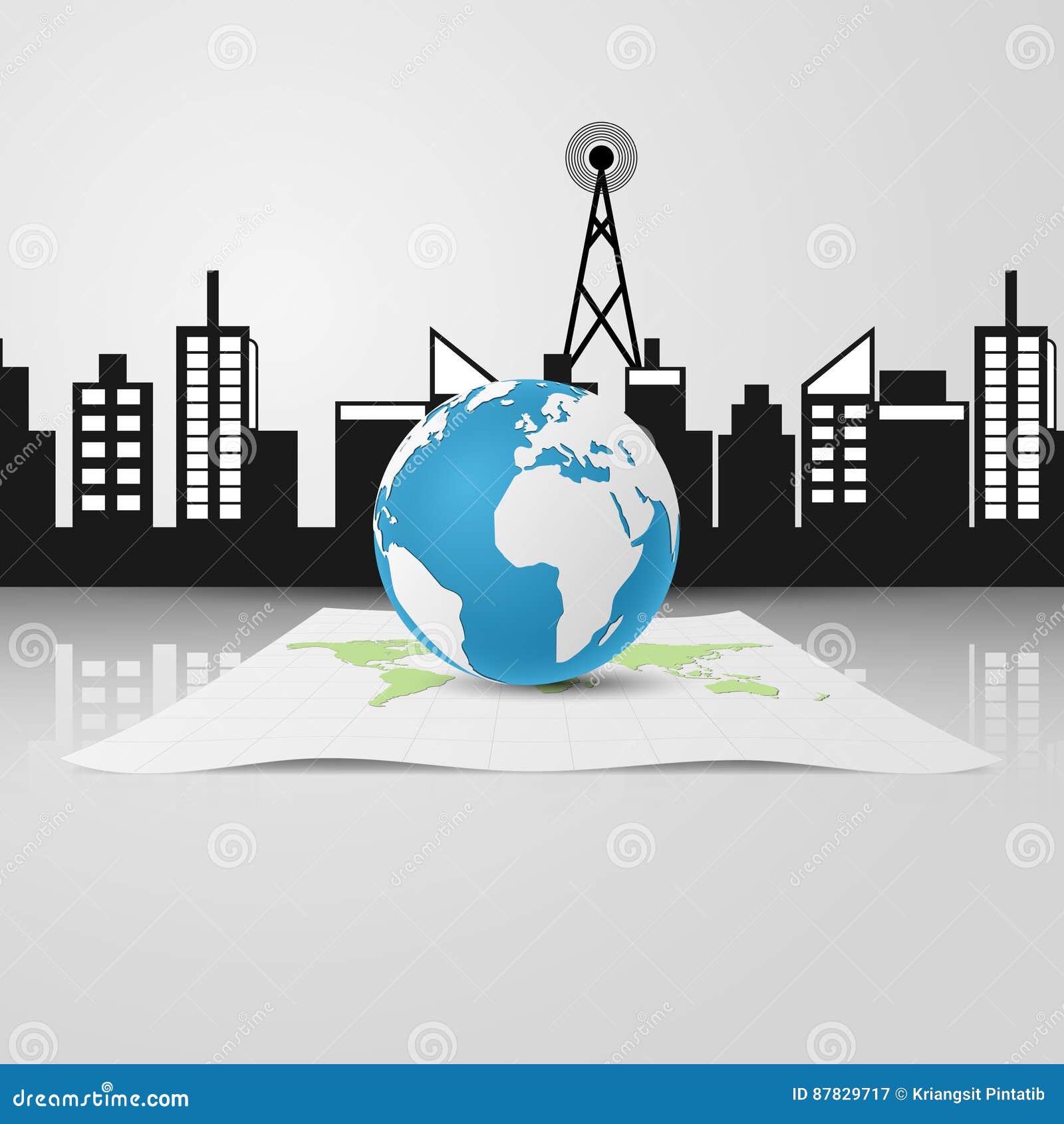 3D Globe and Buildings Placed on a Map of the White Paper Stock Vector ...