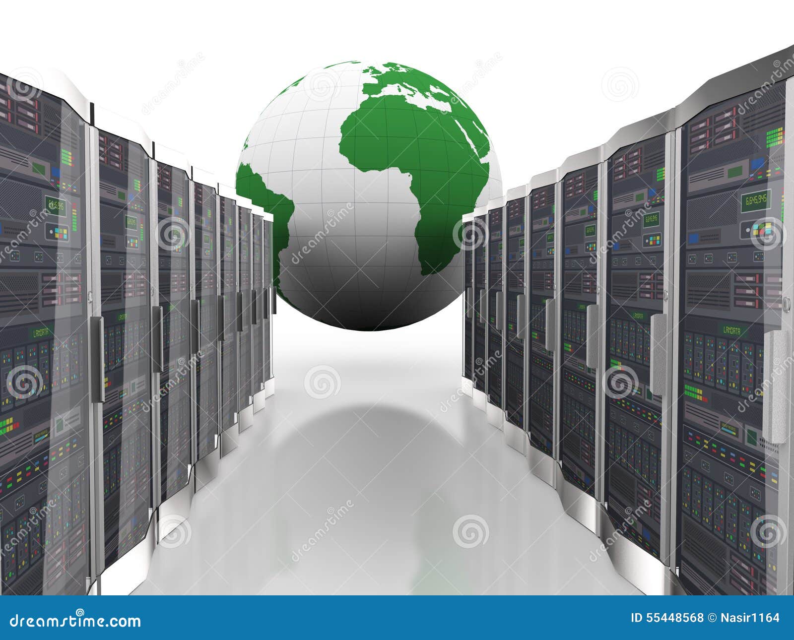 3d Globe and Computer Network Servers Stock Illustration - Illustration ...