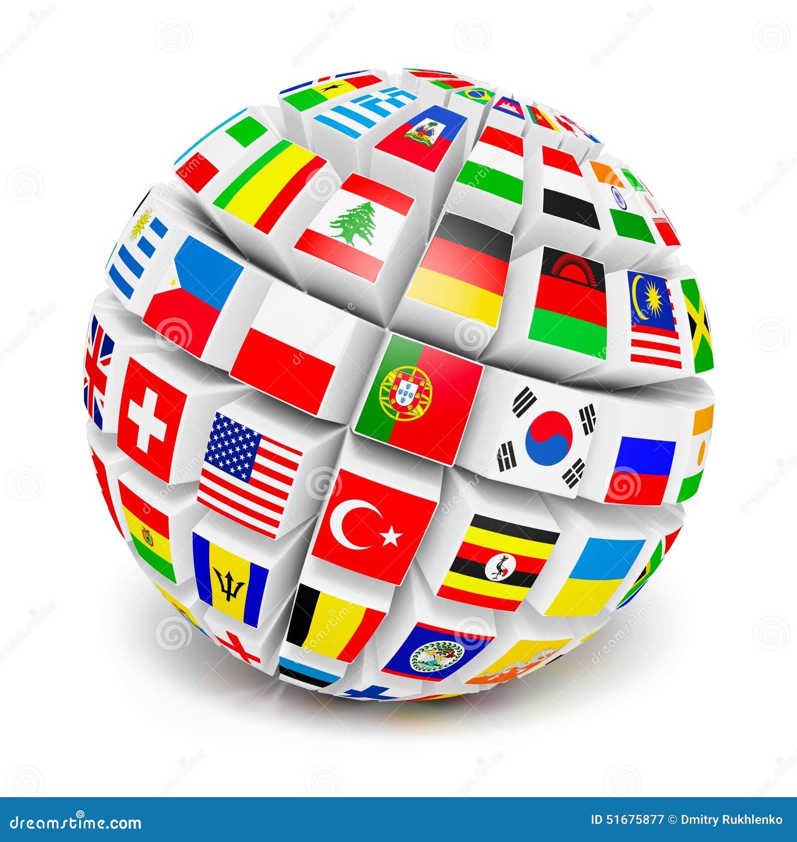 3D Globe Sphere with Flags of the World on White Stock Illustration ...